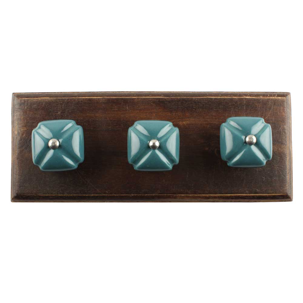 Solid Forest Green Square Ceramic Wooden Hook