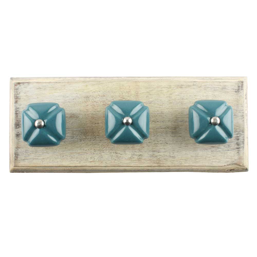 Solid Forest Green Square Ceramic Wooden Hook
