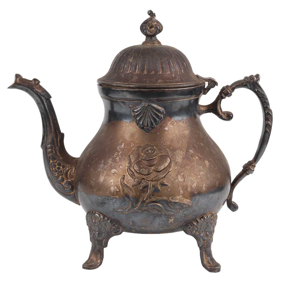Brass Victorian Style Tea Pot Kettle Rose Flower Design