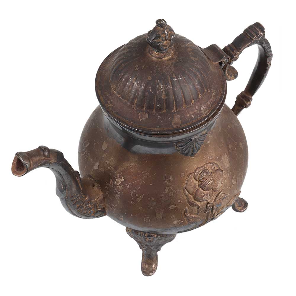 Brass Victorian Style Tea Pot Kettle Rose Flower Design