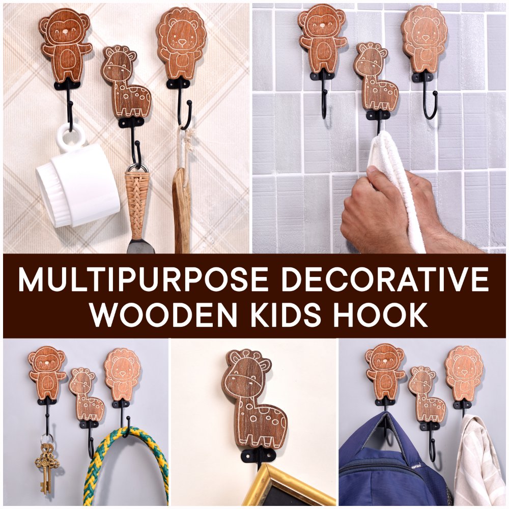 Brown Wooden Monkey Wall Hooks For Hanging