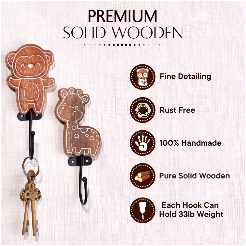 Brown Wooden Monkey Wall Hooks For Hanging