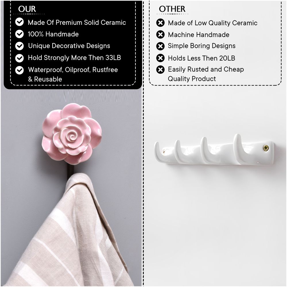 Pink Flower Ceramic Wall Hook