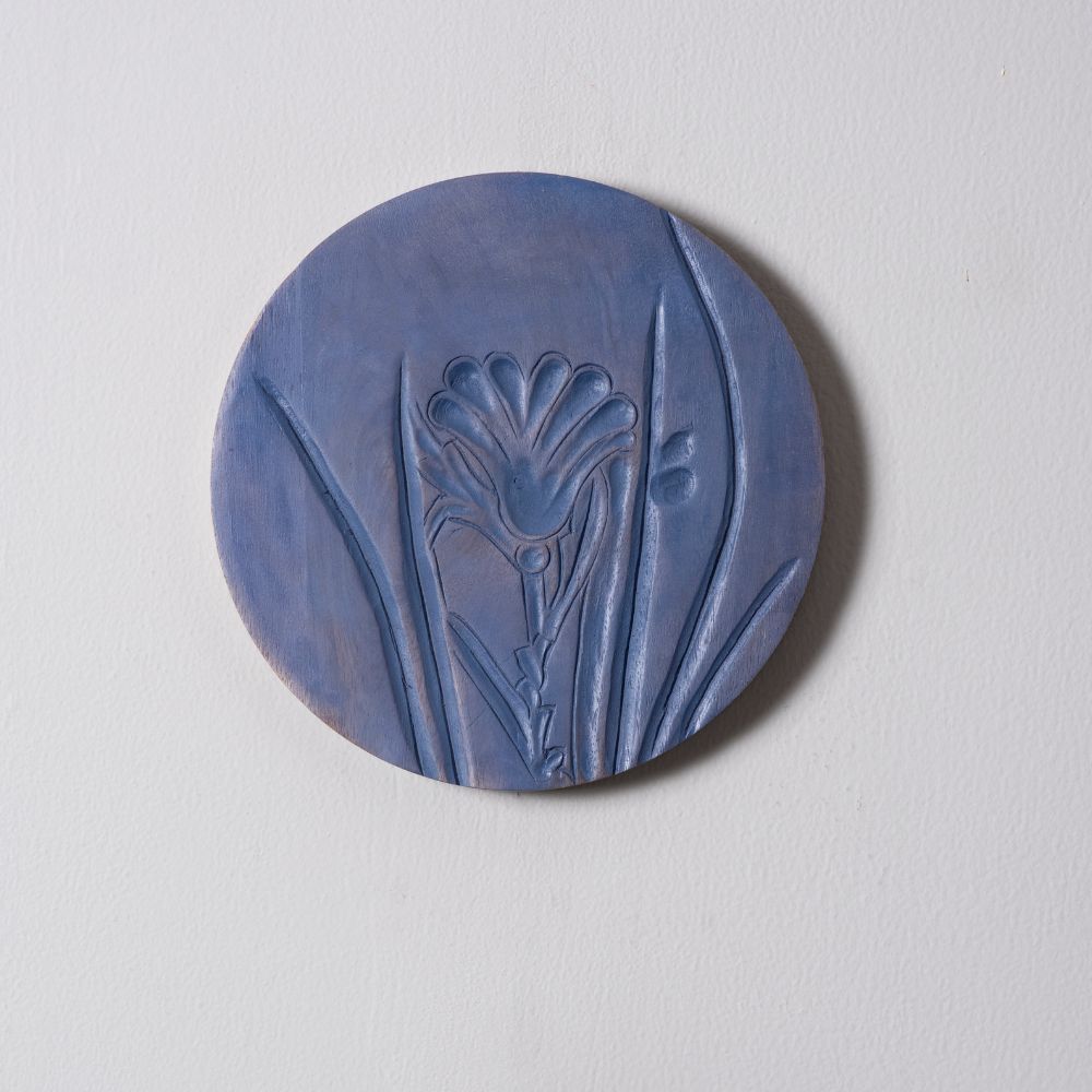 Blue Wooden Wall Plate – Handcrafted Cerulean Garden